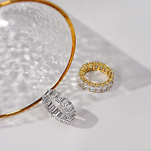 DIAMONBLISS Eternity Ring For Women 14K Yellow Gold, Rose Gold, Platinum Plated 925 Sterling Silver Infinity Band | 10.30 Carats Emerald Cut Cubic Zirconia CZ Simulated Diamond (White, 7)