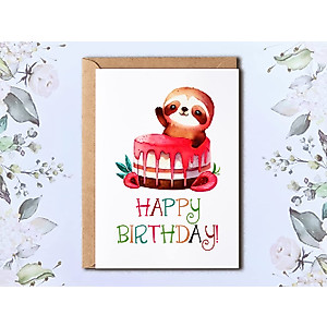 NTVShop Sloth Happy Birthday Card - Sloth Birthday Card - Birthday Card - Sloth Lover Gift - Sloth Cake Card - Cute Birthday Card