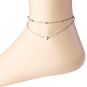 MILACOLATO Anklet for Women 925 Sterling Silver Ankle Bracelet 18K White Gold Plated Heart Beads Layer Ankle Bracelet Ajustable Foot Ankle Bracelet Beach Jewelry, Style F