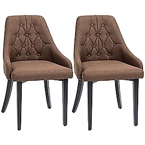 HOMCOM Modern Dining Chairs Set of 2, Button Tufted High Back Accent Chairs with Upholstered Seat, Steel Legs for Living Room, Kitchen, Study, Brown
