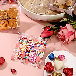 400 Pcs Valentine Cookie Bags Self Adhesive Clear Cellophane Bags Goody Bags Treat Bags Candy Favor Bags Resealable Heart Bags for Valentines Day Party Favors, 4 x 4 Inch