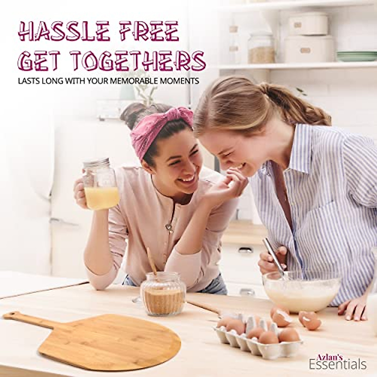 Azlan's Essentials Wood Pizza Peel 16 Inch - Sustainably Sourced Wooden Bamboo Pizza Paddle with Ergonomic Handle For Baking Homemade Pizza and Bread, No Split or Cracks, Extra Large.