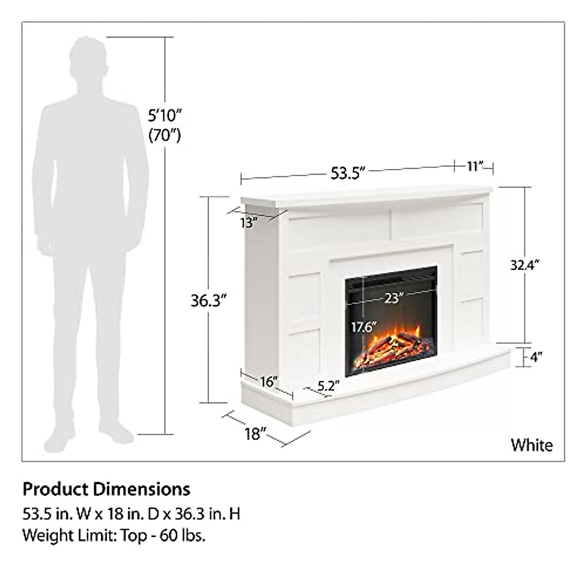 Ameriwood Home Barrow Creek Mantel with Fireplace, White