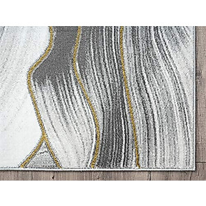 Abani 7' 9" x 10' 2" (8x10) Grey & Gold Metallic Contemporary Ribbon Area Rug, Rugs Swirl Design Neutral Non-Shed Bedroom Rug