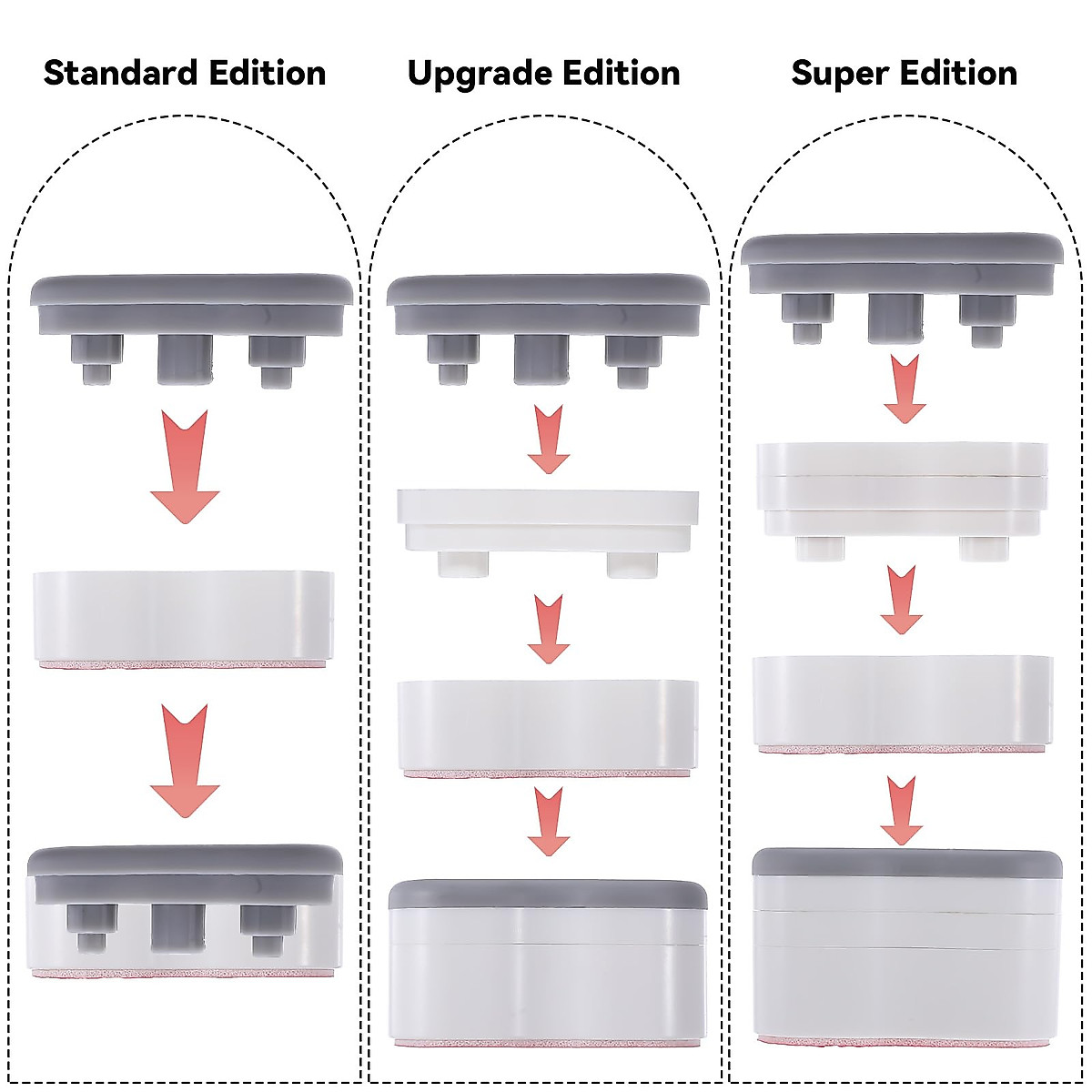 8Pcs Bidet Height-increasing Pads Toilet Seat Risers Toilet Lid Rubber Bumpers with 2 Heights Adjustment Grey & Clear Self Adhesive Universal Bidet Bumpers Replacement Bumpers for Toilet Seat