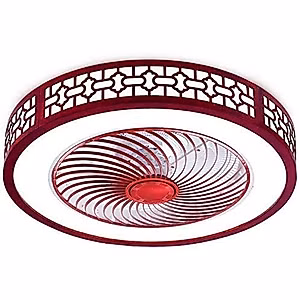 TFCFL 22 Inches Brown Red Ceiling Fan with Light Remote Control 2-Color Lighting Modes LED Ceiling Chandelier Solid Wood Invisible Acrylic Blades Semi Flush Mount Low Profile Fan