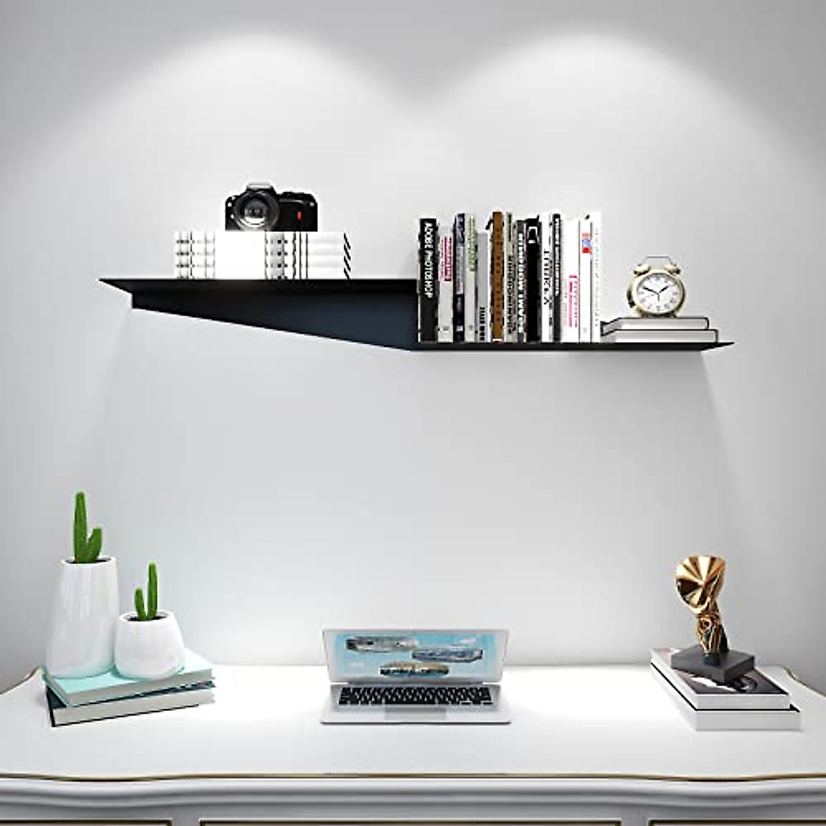 POEMAX Floating Shelves,Metal Wall Shelf Set of 2,Heavy-Duty Hanging Shelves,Multiple Combination Mode Wall Mounted Shelves