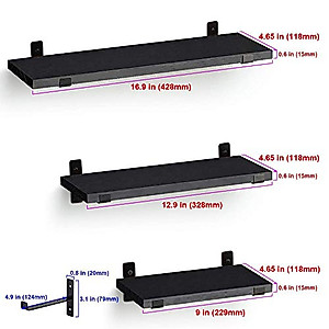 RR ROUND RICH DESIGN Shelving Wall Mounted Rustic Wood Floating Shelves Metal Brackets Storage Set for Bathroom Bedroom Living Room Kitchen Black