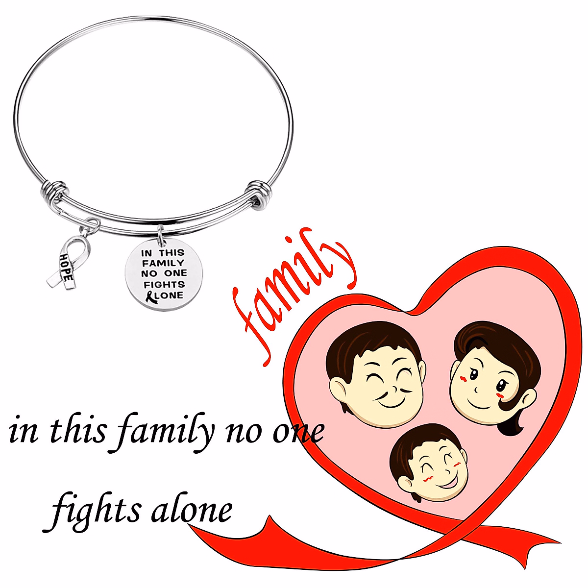 BNQL in This Family Nobody Fights Alone Bracelet Necklace Cancer Awareness Gifts