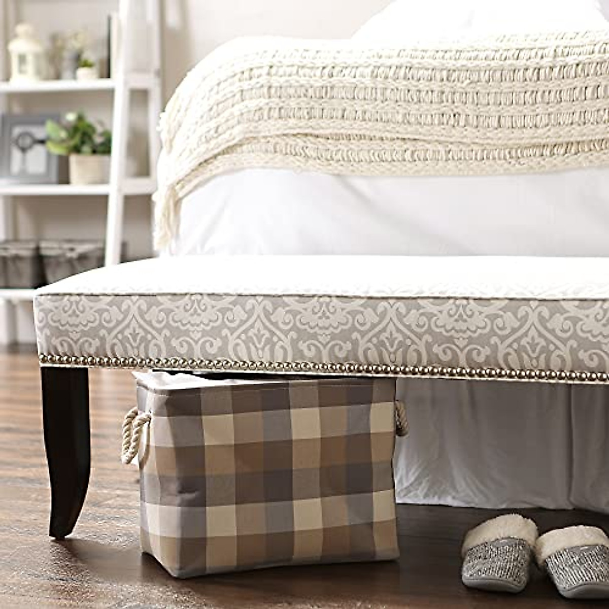 DII Buffalo Check Storage Collection Collapsible Bin with Handles, Medium Rectangle, 16x10x12, Tri Color Stone