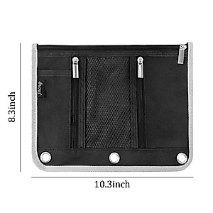 Jacng Binder Pouch for 3 Ring Binder Large Capacity Binder Pocket Black Zipper Bag Fits 3- Ring Binder Clear Window Pencil Pouch with Zipper for Office Supplies