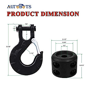 AUTOBOTS Upgrade Heavy Duty Winch Hook Forged Steel 3/8" Grade 70 Safety Latch Winch Cable Hook Stopper & Clevis Slip Winch Hook Sets, Max 35,000 lbs,Black