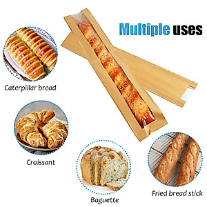 PAKIPER 50 Pack Cookie Packaging Bread Bags,Baguette Bags for Bread,Kraft Paper Bread Bags with Front Window, for Homemade Bread Baguette Kraft Bags with Clear Window and Seal Sticker,23.5"x3.6"x1.8"