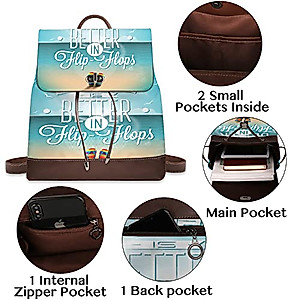 Leather Backpack Purse for Women, Life Is Better In Flip Flops PU Leather Women Girls Ladies Backpack Multipurpose Daypacks Travel Bag, College Bookbag Water Resistant Casual Daypack Backpacks