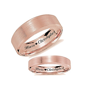Engraved Rose Gold Ring Set, Personalized Couple's Ring Set Custom, Promise Ring, Engraved Free