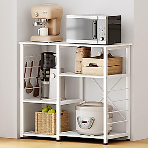 SDHYL, 35 inch Coffee Bar Bakers Rack with 4 Shelves, Kitchen Storage Organizer with Metal Frame, Microwave Stand for Home Kitchen Bathroom