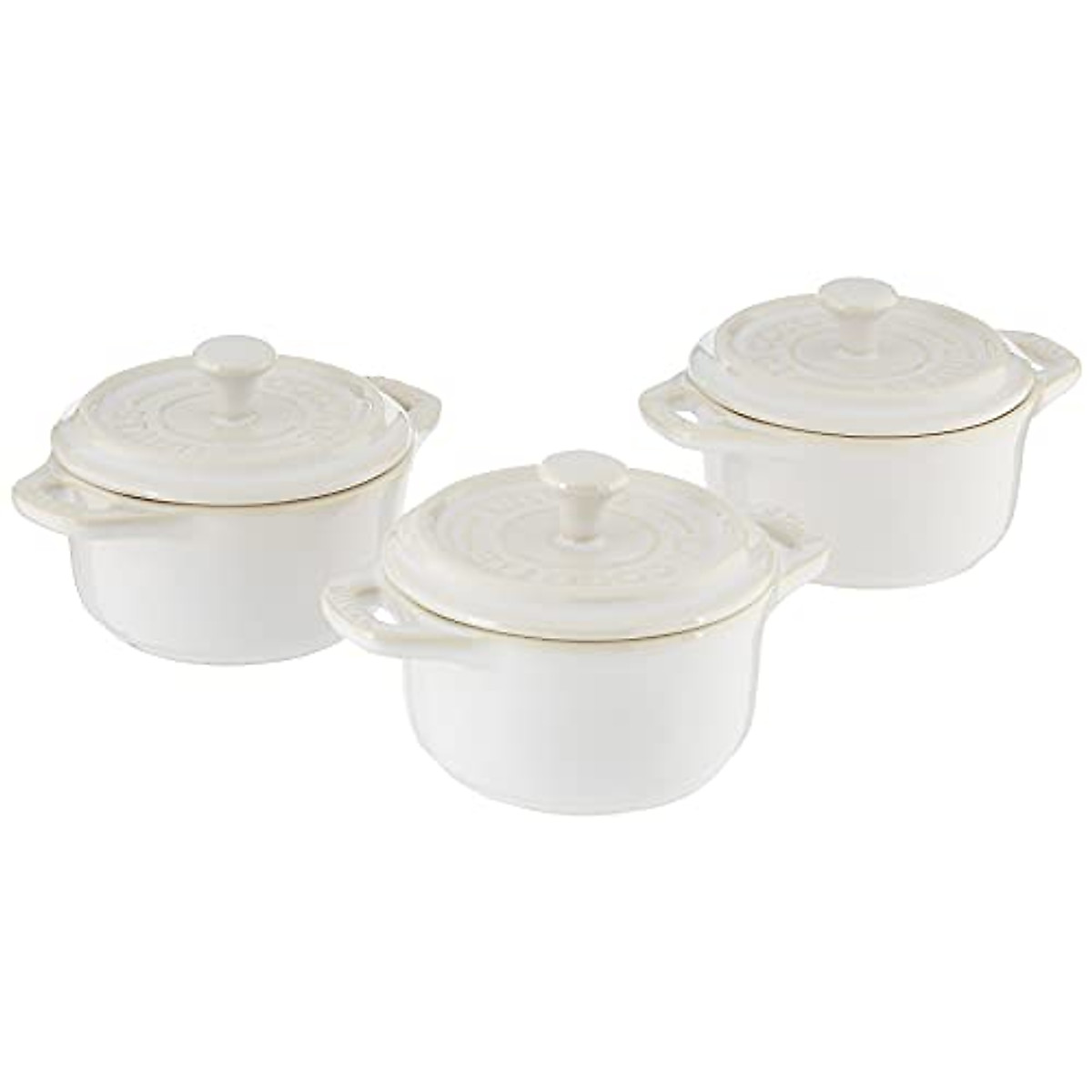 STAUB Ceramics Mini Round Cocotte Set, 3-piece, Rustic Ivory