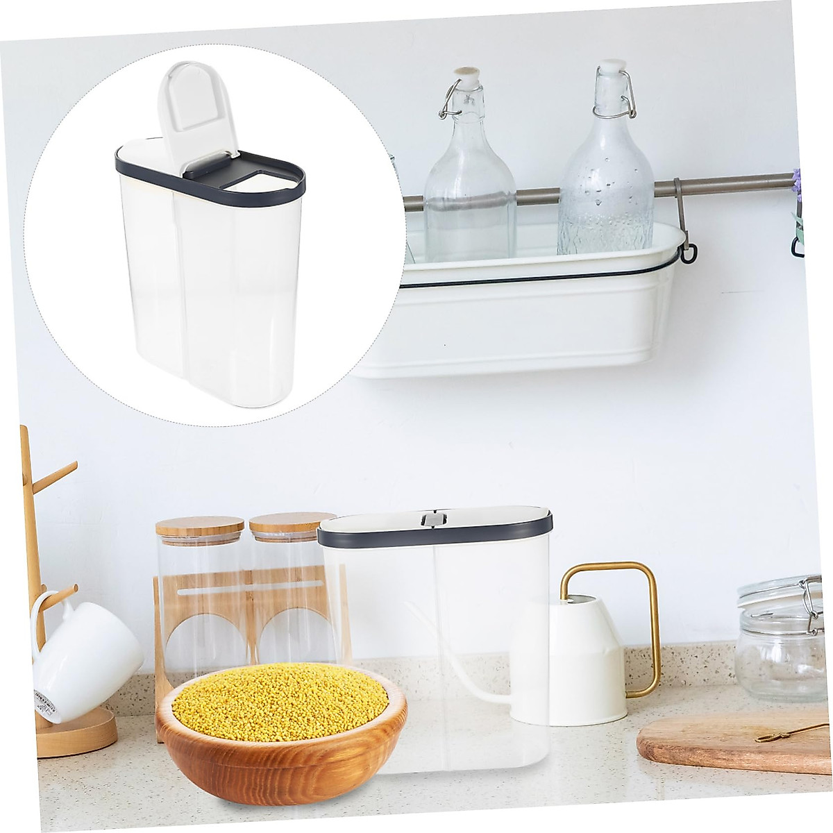 CAXUSD Airtight Rice Dispenser Storage Container Sealed Grain Storage Box for Rice and Cereal Dry Food Box with Compartment Kitchen Pantry Organization