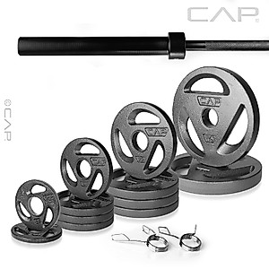 CAP Barbell 165 LB Olympic Grip Plate Set with 7 FT Olympic Bar and Collars