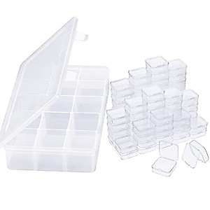 Funtopia 52 Packs Small Beads Storage Containers & Clear Organizer Box, 15 Grids Large Plastic Organizer Box with Dividers Mini Bead Organizers for Storage Crafts, Jewelry and Small Items