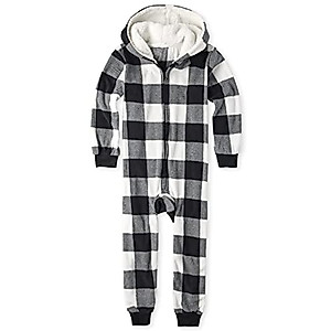 The Children's Place Kids One Piece Family Matching, Christmas Pajama Sets, Fleece, Black/White Check, Small