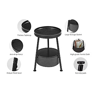 LEMONDA Small Round End Table, 2 Tier Round Side Table with Storage Basket,11.8”D*17.8”H Small Round Table,Sofa Side Table,Small Round Nightstand for Living Room Bedroom