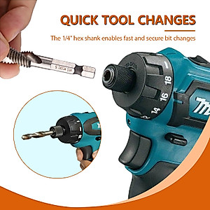 Hymnorq 6-Piece Combination Tap and Drill Bit Set with Dual Twist Flute and 118° Split Point, High-Speed Steel, 1/4" Hex Shank, Ranging from BSW 1/8"-40 to BSW 3/8"-16