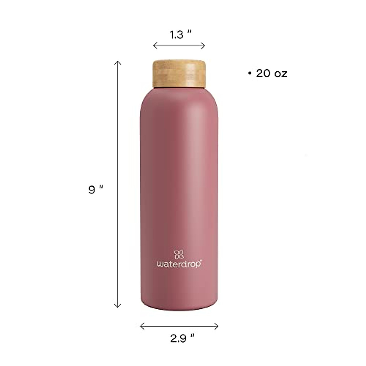 waterdrop – 20 oz Starter Set – Stainless Steel Water Bottle With Vitamin Hydration Flavoring Cubes - Midtone Pink