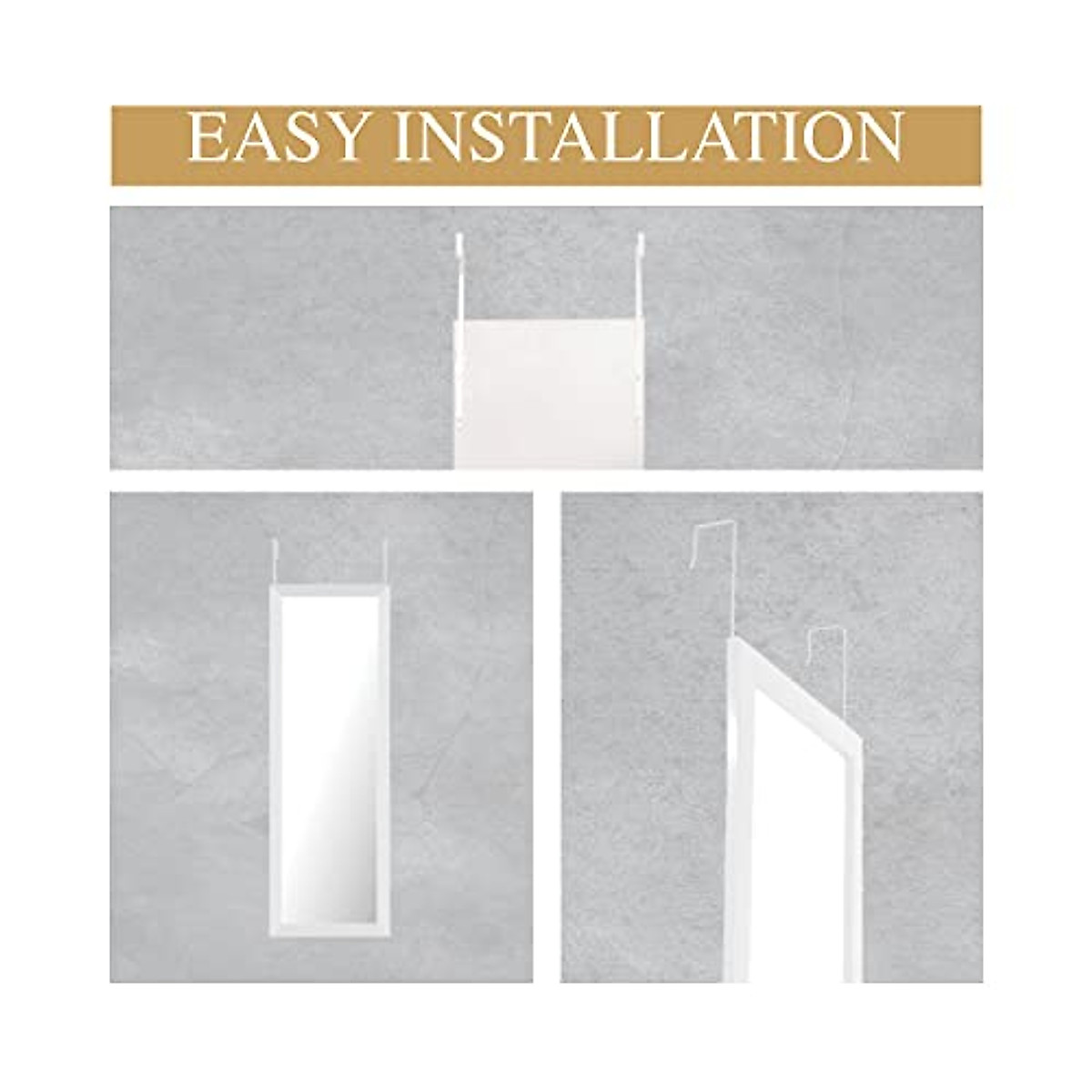 Mirrorize Full Length Over the Door, Long Door Hanging Large Mirrors for Wall Full Body, Shatterproof Tall Floor Mirror, 42"X14", White