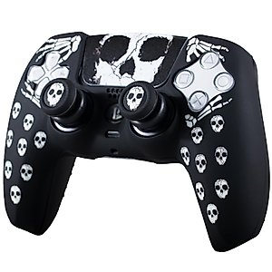 PlayRealm Silicone Skin Cover& Sticler x 1 & No Falling off Thumbstick x 2 for PS5 Controller (Ghost White)