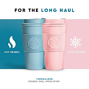 Neon Kactus - Double-Walled Coffee Cup, Reusable Coffee Cup with Resealable Lid, Food-Grade Silicone Seal and Sleeve, Insulated Coffee Tumbler, Super Sonic & Pink Flamingo, 16oz, 2pk