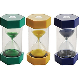 Constructive Playthings Sand Timers, Colorful Visual Timer for Toddlers for Brushing Teeth, STEM Toy, 3-Piece Sand Clock Set, Multicolor, Durable Construction, Ages 3 Years and Older