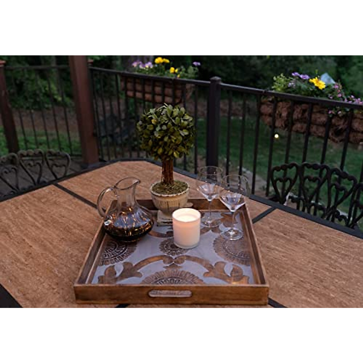 Foxglove Market Large Wood Ottoman Tray - 20 x 20 Inch Square Mango Wood Serving Tray with Handles - Decorative Tray