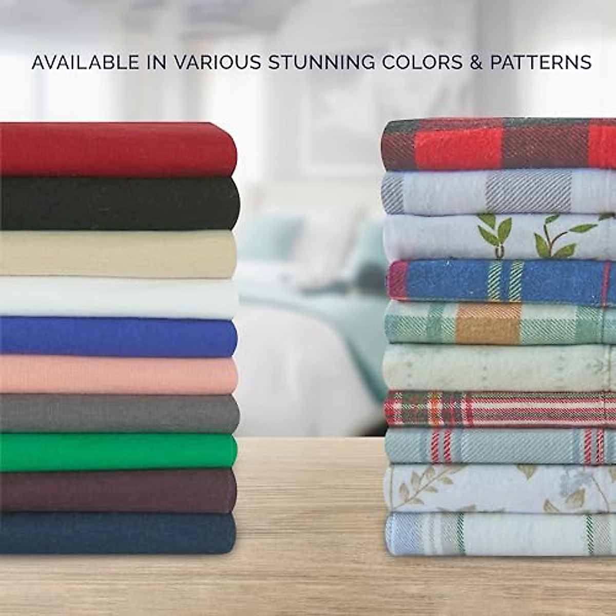 Elegant Comfort Soft 4-Piece 100% Turkish Cotton Flannel Sheet Set - Premium Quality, Deep Pocket Fitted Sheet, Ultra Soft, Cozy Warm Flannel Sheets - King, Buffalo Check Burgundy