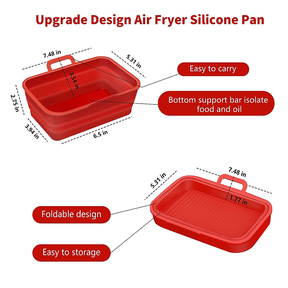 Air Fryer Silicone Pot 2Pcs, 8QT Silicone Air Fryer Liners for Ninja Foodi Dual DZ201 DZ401, Food Safe Reusable Air Fryer Silicone Basket, Foldable Upgrade Design, Easy Cleaning Air Fryer Accessories