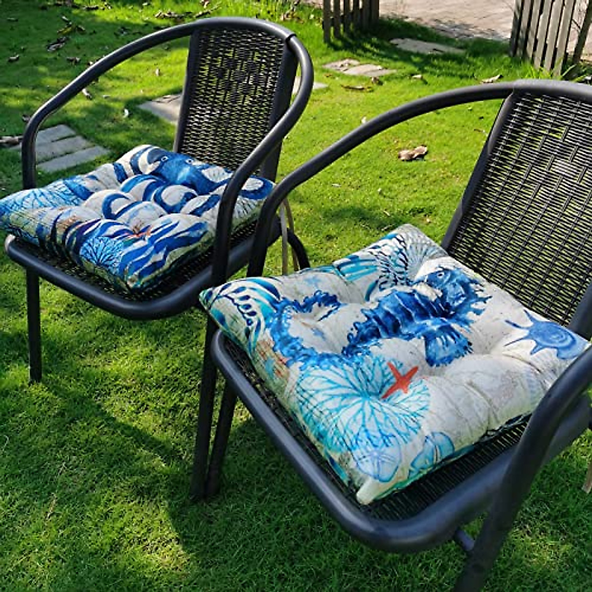 ADK SKY Seat Cushion Marine Animals Chair Pads for Dining Chairs, Office Chair, Car, Floor, Outdoor, Patio，Machine Wash & Dryer Friendly 4 Pack 16"×16"