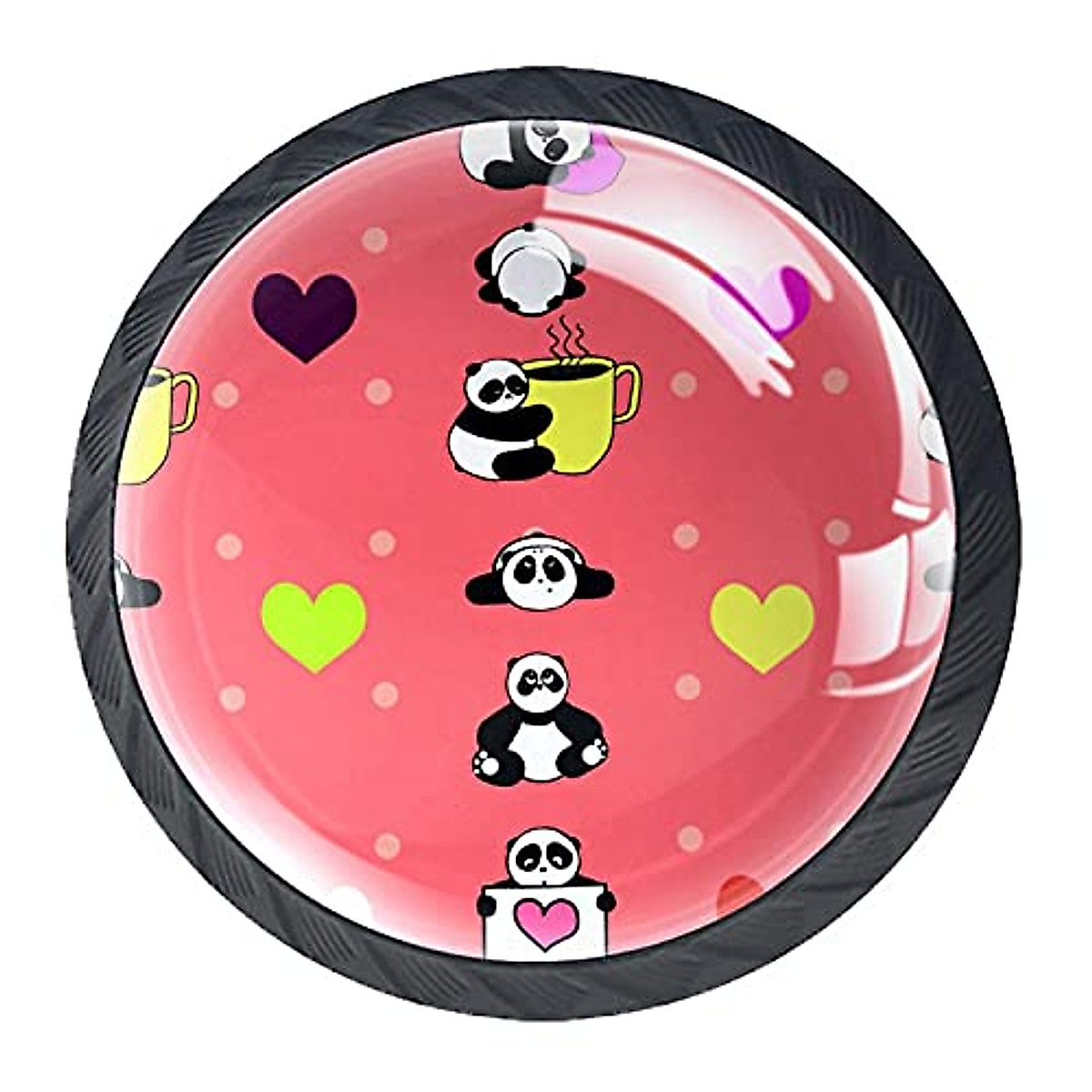 Sleepy Panda with Coffee 4PCS Round Drawer Knob Pull Handle Cupboard Knobs with Screws for Home Office Kitchen Dresser Wardrobe Cabinet Round Furniture Knobs