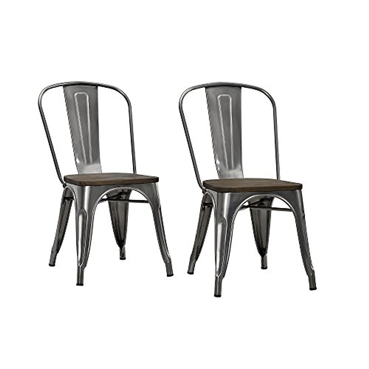 DHP Fusion Metal Dining Chair with Wood Seat, Distressed Metal Finish for Industrial Appeal, Set of two, Antique Gun Metal