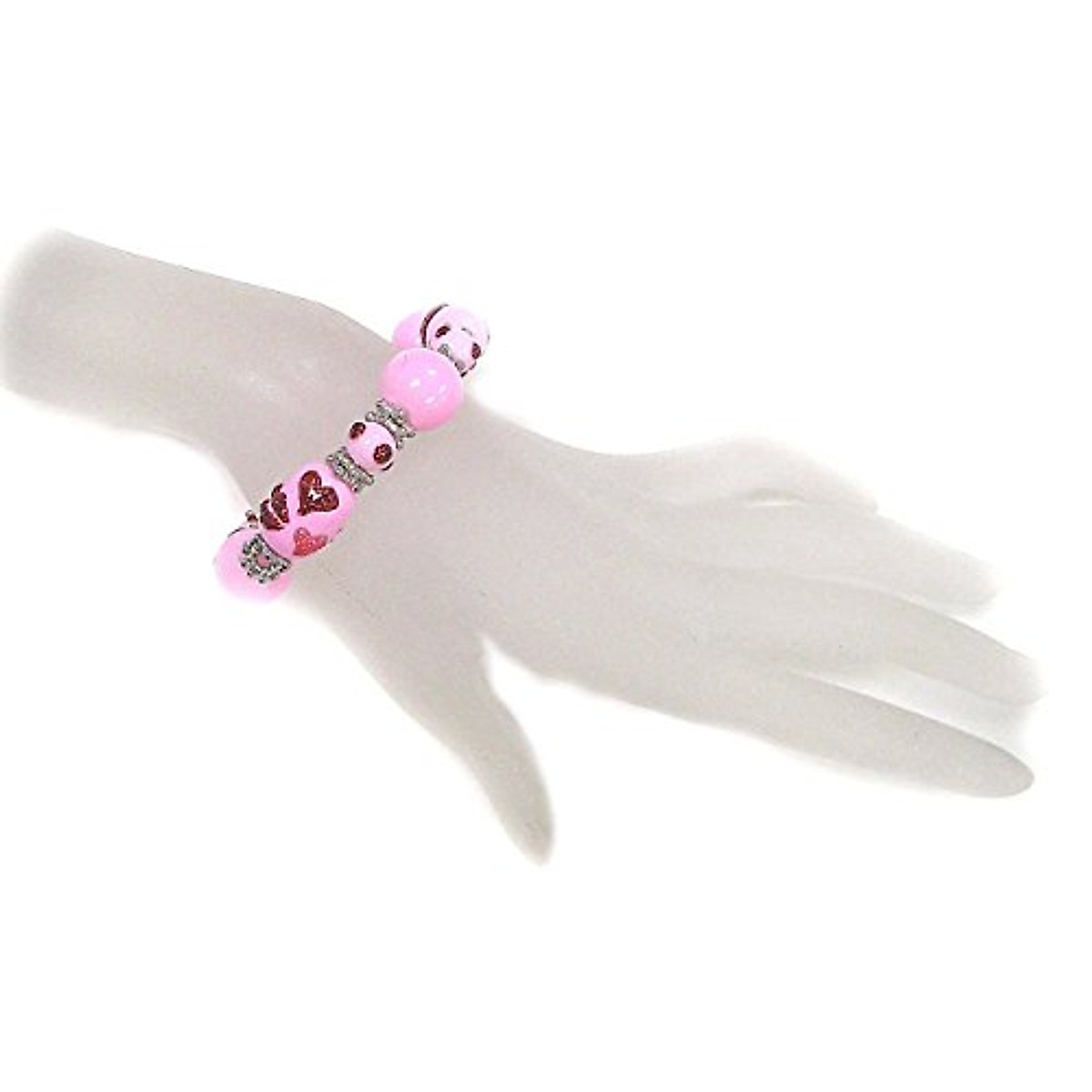 Glass Beaded Bracelet for Women, Pink Lips Kiss Hearts Beads Jewelry, Valentine Mother's Day Gift for Her, 1 pc