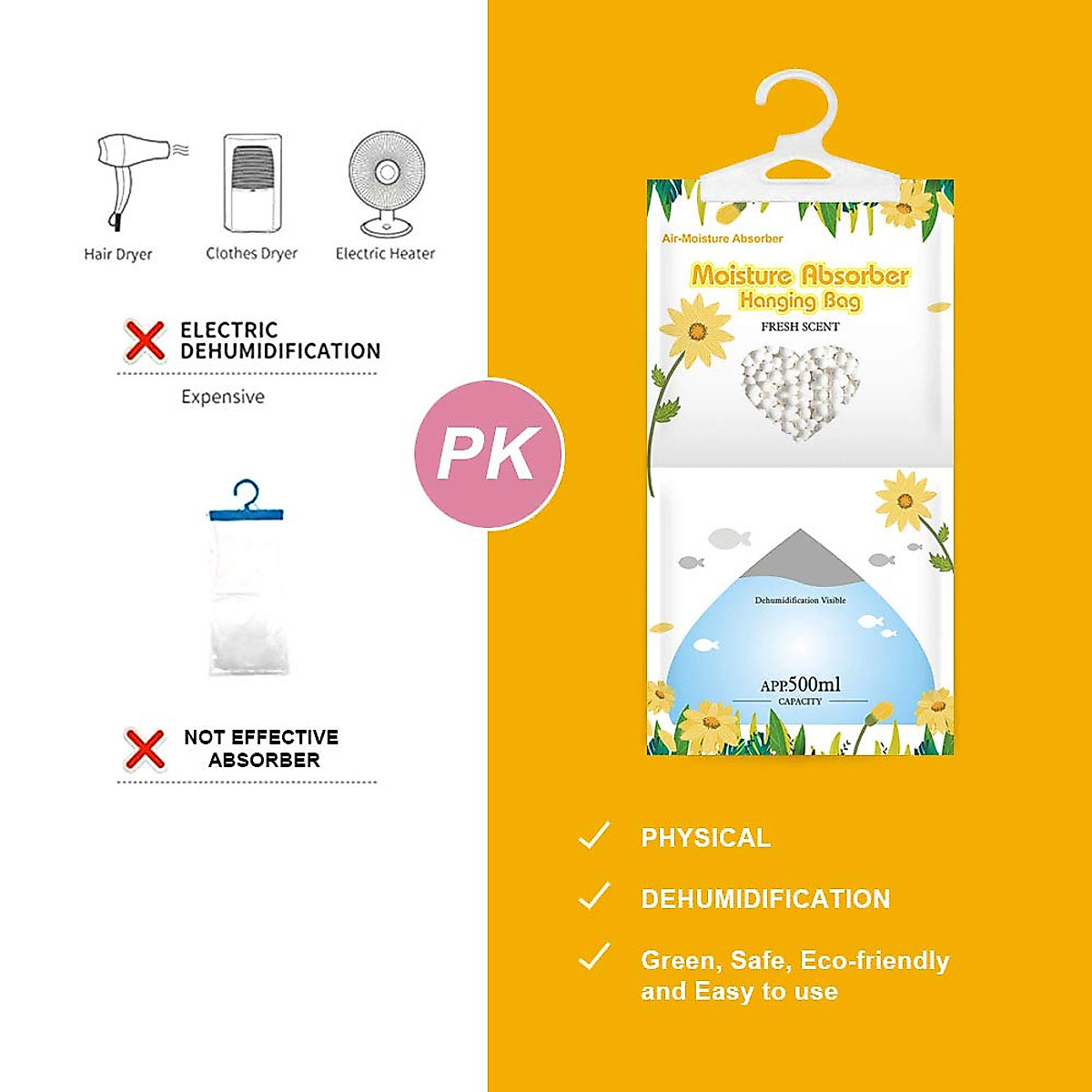 CANAGER Hanging Moisture Absorber, Fresh Scent Moistureproof Desiccant Hanging Bag，Dehumidifier Bag (8 packs) Hanging Closet Dehumidifier Bags, Moisture Absorb 12.5 oz