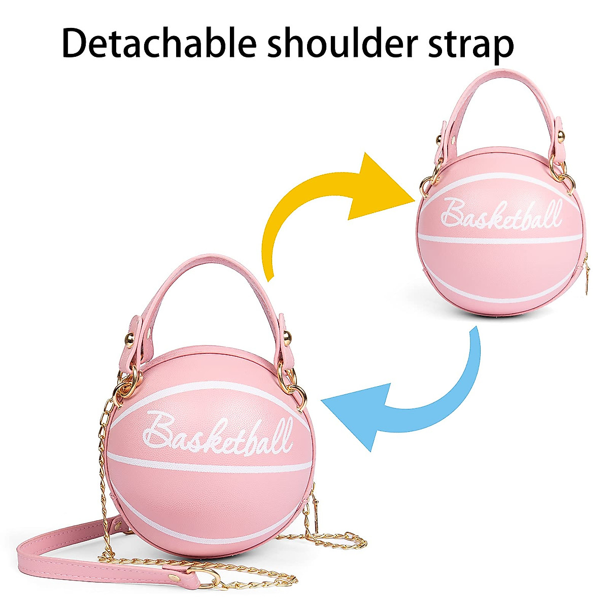 OHIW Women's basketball shoulder bag Messenger Bag handbag mini round bag PU bag, Zipper closure, suitable for women (pink)