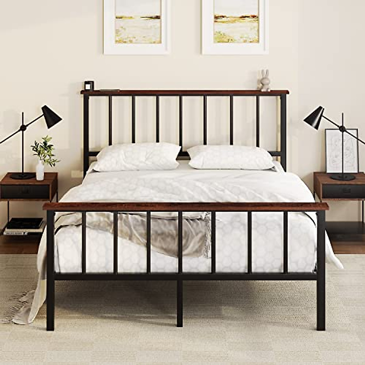 Allewie Heavy Duty Queen Size Platform Bed Frame with Headboard, Metal Slats Support Mattress Foundation, No Box Spring Needed, Under Bed for Storage, Easy Assembly, Noise-Free, Black