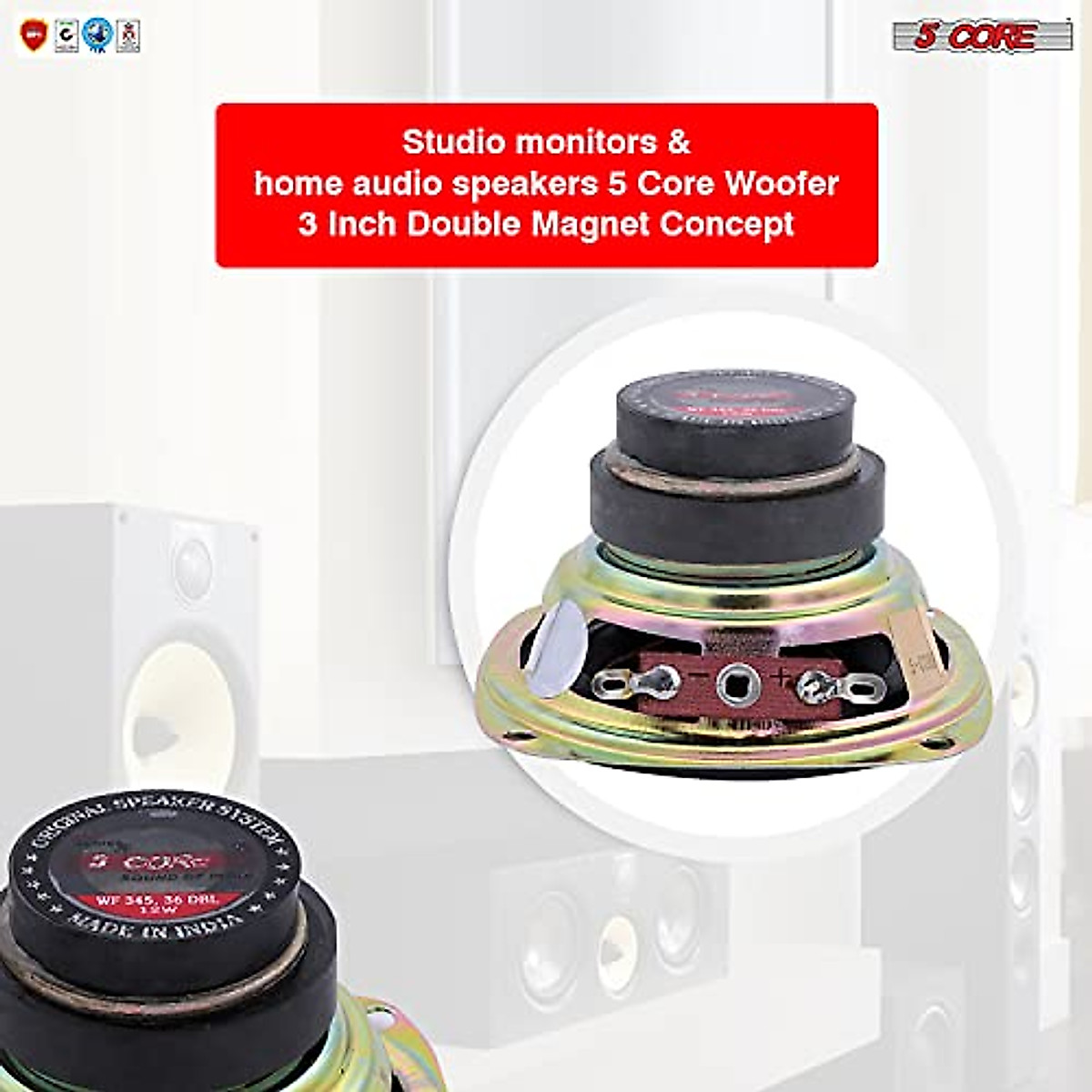 5 CORE 3 inch 5 Pieces Subwoofer Replacement DJ Speaker Sub Woofer Loudspeaker Wide Range Loud WF 3 inch DBL SQ 5pcs