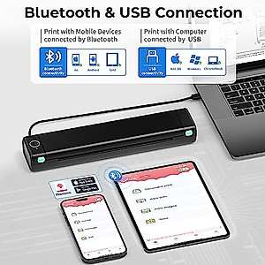 Betife Portable Printers Wireless for Travel M08F Wireless Bluetooth Printer Support 8.5" X 11" US Letter, Inkless Thermal Compact Printer Compatible with Android and iOS Phone & Laptop