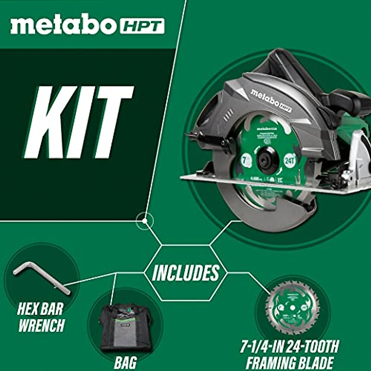 Metabo HPT Circular Saw Kit | RIPMAX | 7 1/4-Inch Blade | 6,800 RPM | Dust Blower Function | 5-Year Warranty | C7UR