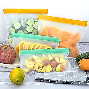 Silicone Bags Reusable Storage Freezer Bags, Silicone Ziplock Bags 4 Reusable Sandwich Bags + 4 Reusable Snack Bags, Leakproof Reusable Food Storage Bags Containers for Travel Picnic, Work, Home Use