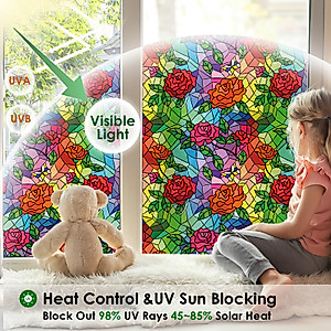 DKTIE Window Privacy Film with Installation Tools, Static Cling Rose Window Sticker Bathroom Glass Window Decals Non Adhesive for Home Windows (B3565, 17.7" × 78.7")