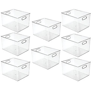 mDesign Plastic Storage Organizer Container Bin, Household Organization for Cabinet, Counter, Drawer, Cubby, and Cupboard, Holds Clothing, Linens, Toys, and Essentials, Ligne Collection, 8 Pack, Clear