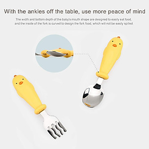 Training Chopsticks Set for Kids and Beginners,Chopstick Spoon Fork and Case Set,Reusable Learning Chopsticks with Attachable Learning Chopstick Helper - Right Handed Only Stainless Steel Yellow