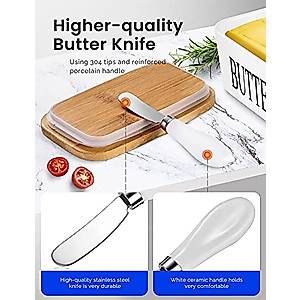 2 Pack Stainless Steel Butter Spreader Knife, Butter Knife with White Porcelain Handle, Cheese Butter Spreader Knives for Kitchen